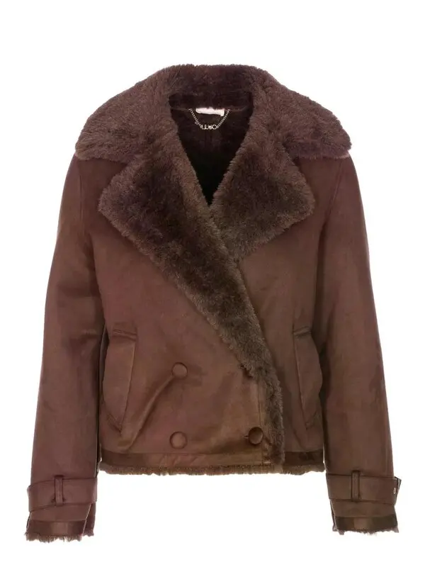 Liu Jo Double-breasted Jacket With Faux-fur Collar - Brown