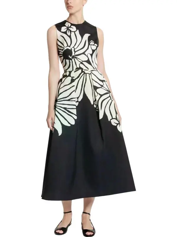 Elie Saab Floral-print Midi Dress - Black