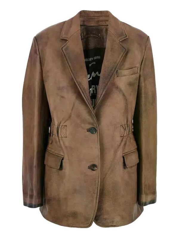 GOLDEN GOOSE Single-breasted Leather Jacket - Brown
