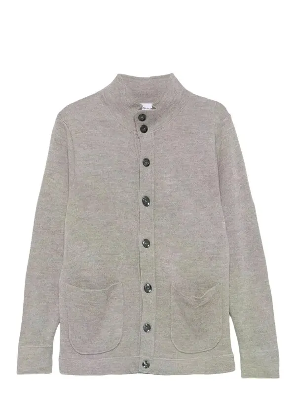 Sand Mock-neck Patch-pocket Cardigan - Grey