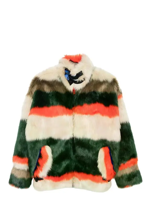 QUETSCHE Striped Faux-fur Jacket - Neutrals