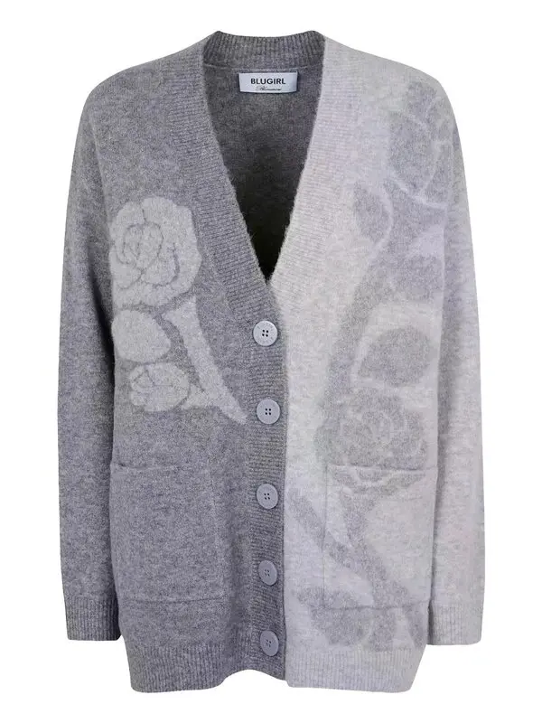 BLUGIRL Rose-appliqué Button Cardigan - Grey