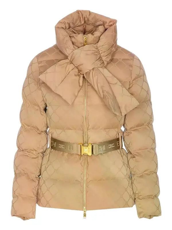 Elisabetta Franchi Quilted Belted Down Jacket - Neutrals
