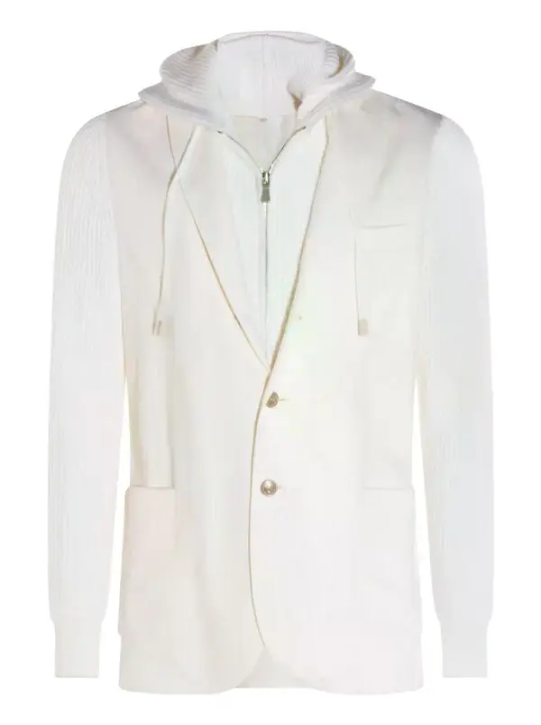 Eleventy Hooded Ribbed-sleeves Jacket - White