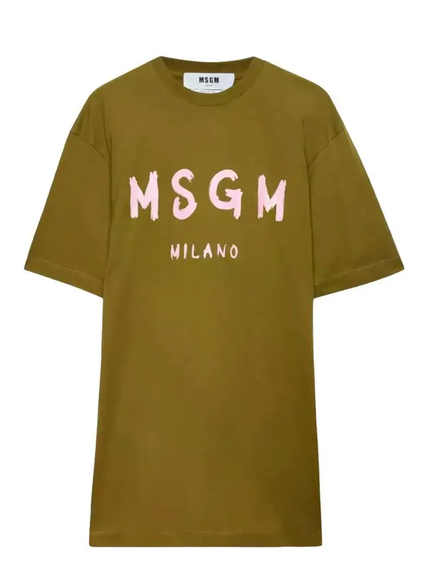 MSGM Logo-print T-shirt Dress - Green
