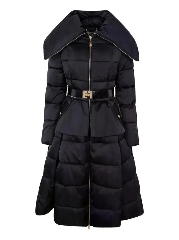 Elisabetta Franchi Belted Quilted Coat - Black