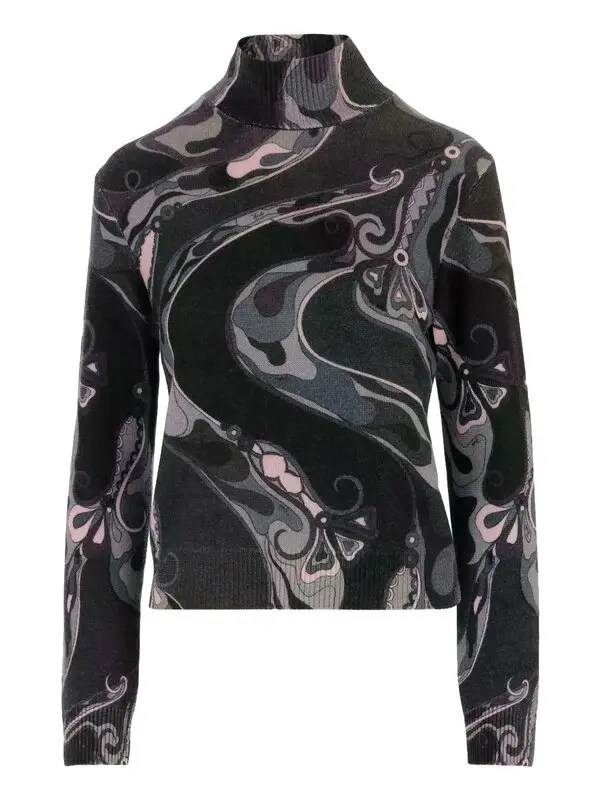 Emilio Pucci Orchids High-neck Wool Sweater - Black