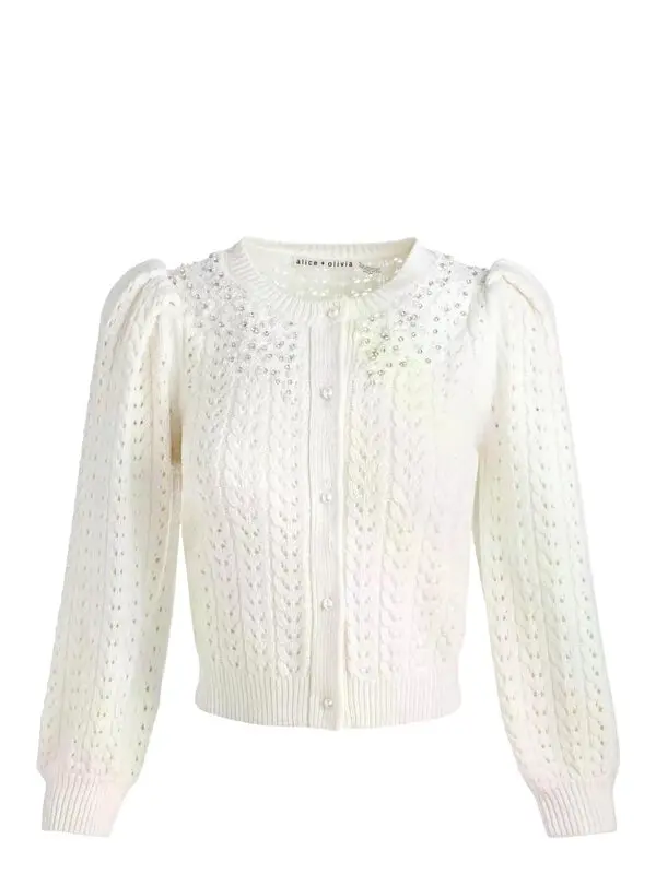 Alice + Olivia Doris Puff-sleeved Embellished Cardigan - Neutrals