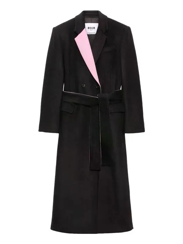 MSGM Double-breasted Belted Coat - Black