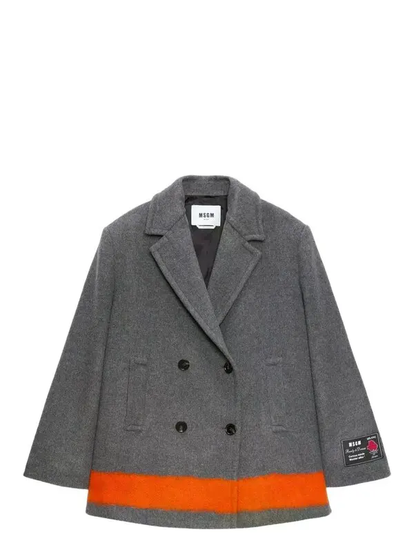 MSGM Contrasting-band Double-breasted Coat - Grey
