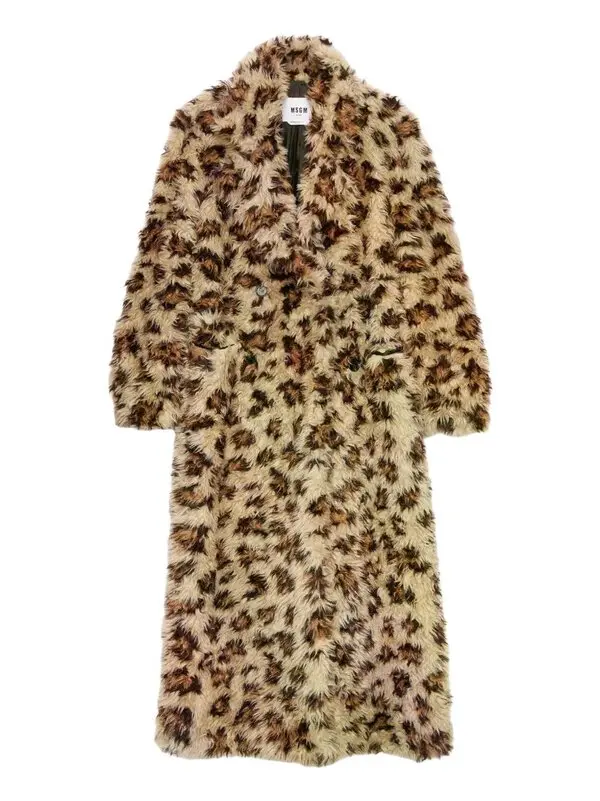 MSGM Leopard-print Belted Coat - Brown