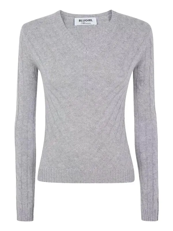 BLUGIRL Knitted V-neck Sweater - Grey