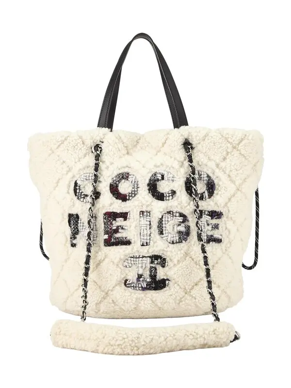 Chanel Shearling 'coco Neige' Tote - White