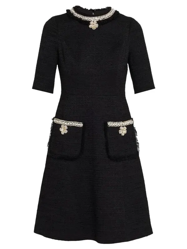 Rickie Freeman For Teri Jon Bead And Crystal-trim Boucle Dress - Black