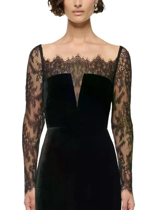 Roland Mouret Lace-insert Velvet Gown - Black
