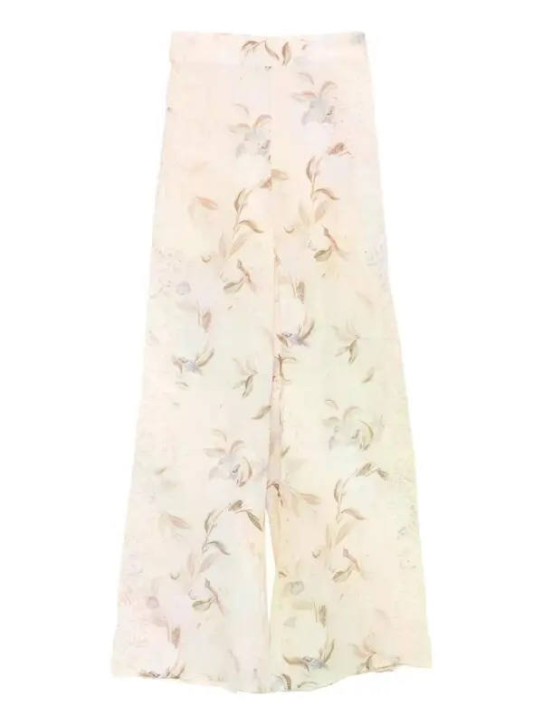 Zimmermann Floral-print Lace-insert Trousers - Neutrals