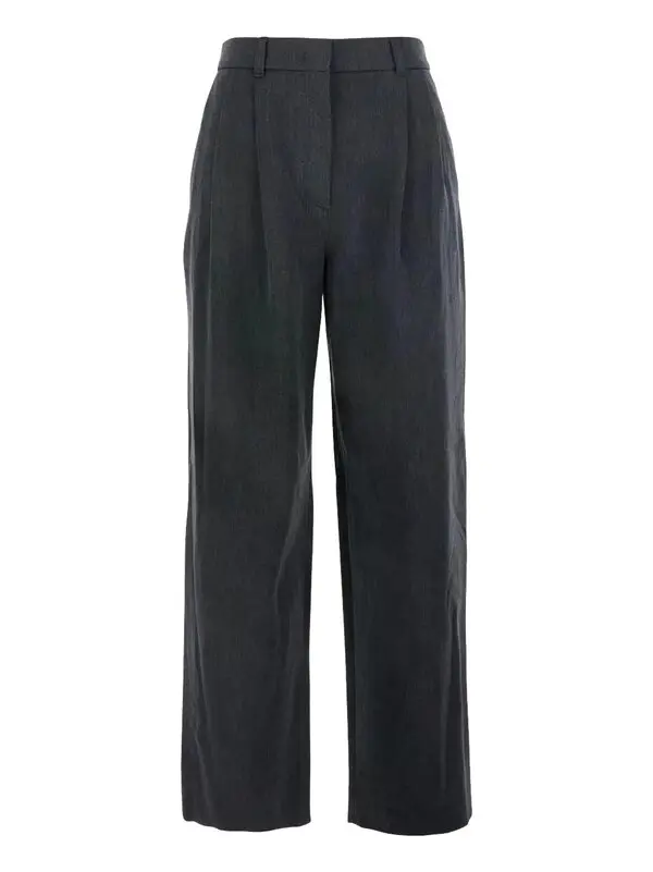 DUNST Pleat-detail Wide Leg Trousers - Grey