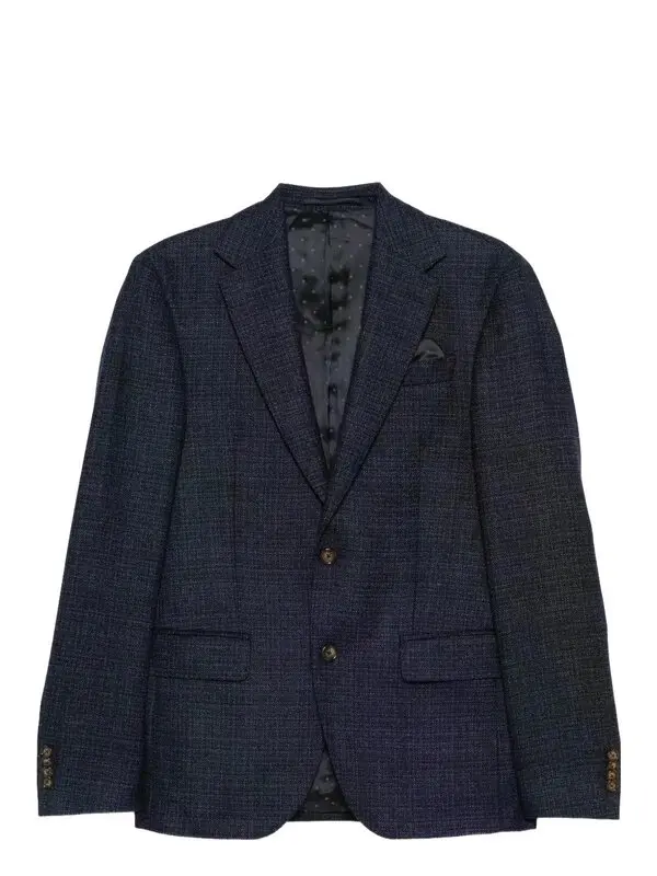 Sand Textured Single-breasted Wool Blazer - Blue
