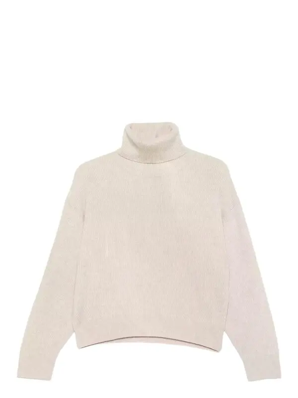 Brunello Cucinelli Turtleneck Ribbed Knit Sweater - Neutrals