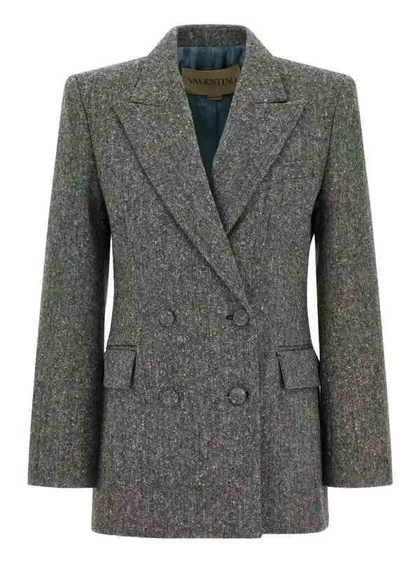 Valentino Garavani Speckled Tweed Double-breasted Blazer - Grey