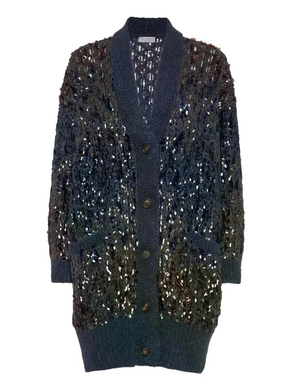 Brunello Cucinelli Sequin-embellished Wool-mohair Cardigan - Blue