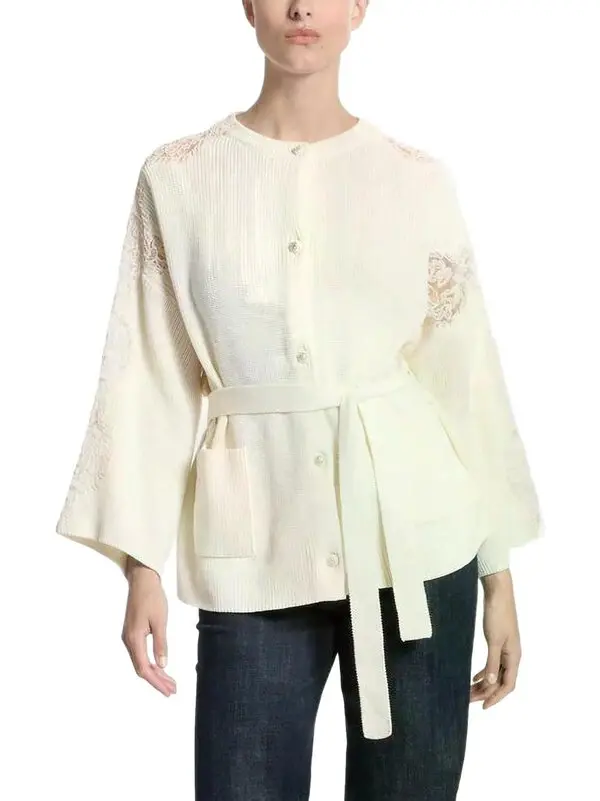 Elie Saab Lace-paneled Belted Jacket - Neutrals