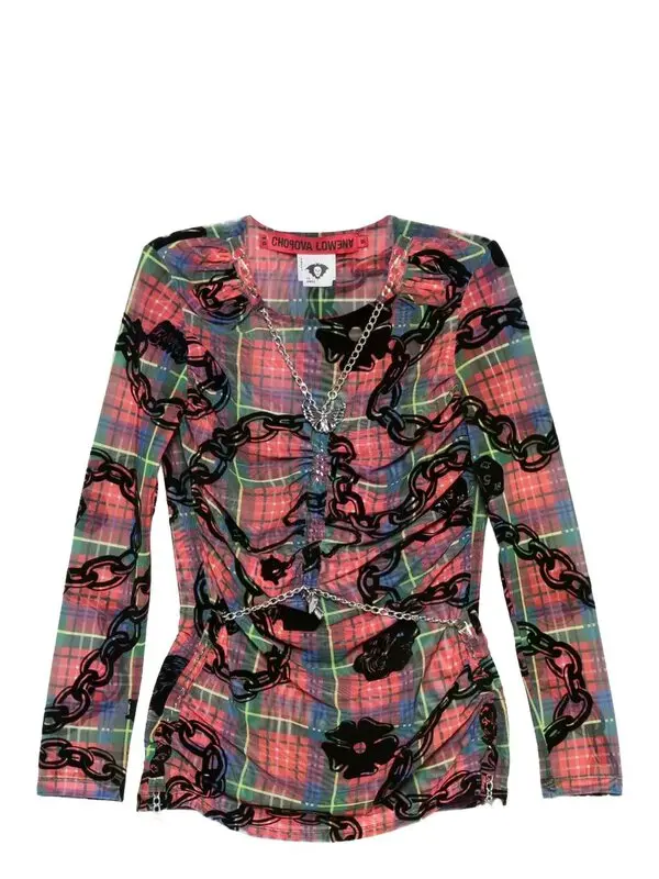 CHOPOVA LOWENA Chain-print Mesh Blouse - Red