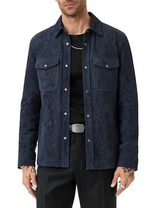 John Varvatos Jonah Herringbone Suede Shirt - Navy