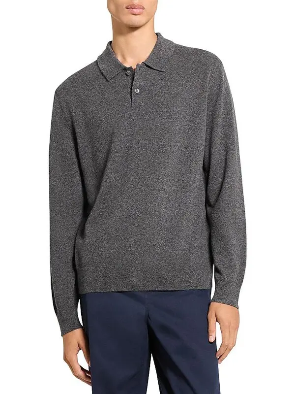 Theory Goris Cashmere Long Sleeve Polo Sweater - Charcoal Melange