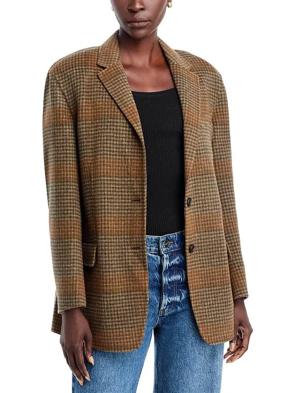 Theory Oversized Blazer In Plaid Wool-cashmere - Brass Multi