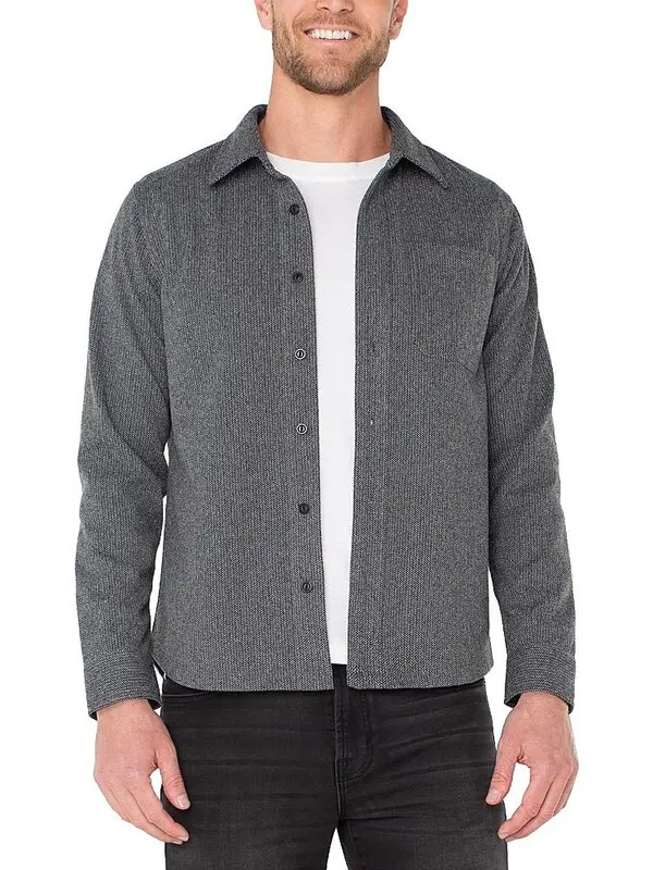 LIVERPOOL Knit Button Down Shirt - Gray Herringbone