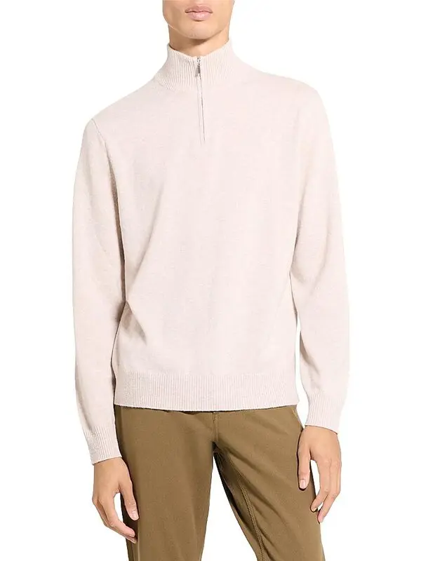 Theory Hilles Cashmere Quarter Zip Sweater - Alabaster Melange