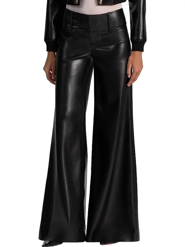 Alice + Olivia Faux Leather Wide Leg Trousers - Black