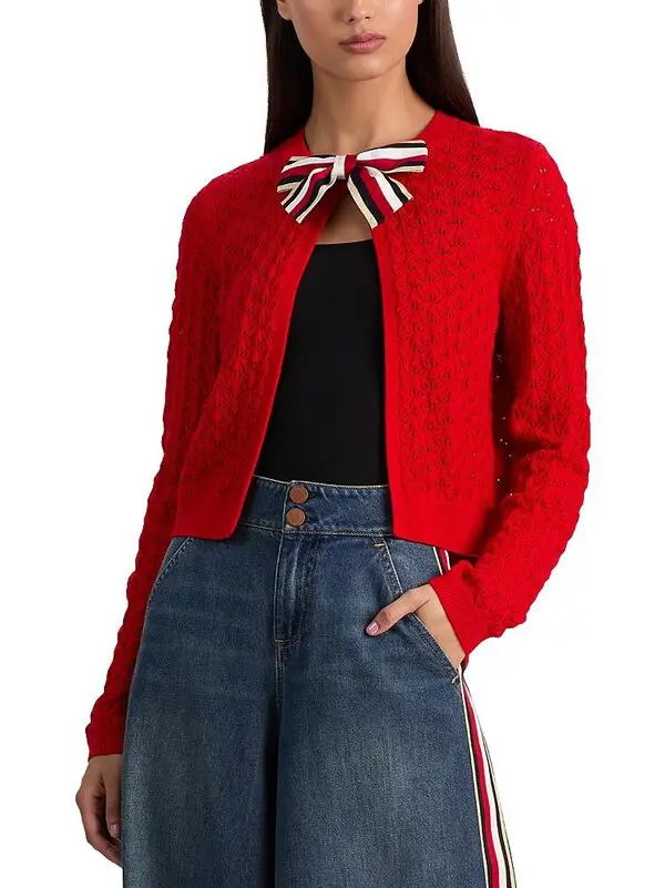 Alice + Olivia Dollie Bow Cardigan - Perfect Ruby