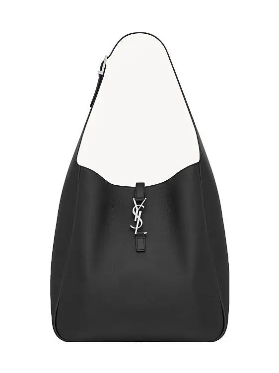 Saint Laurent Le 5 A 7 Supple Large Shoulder Bag In Grained Leather - Black