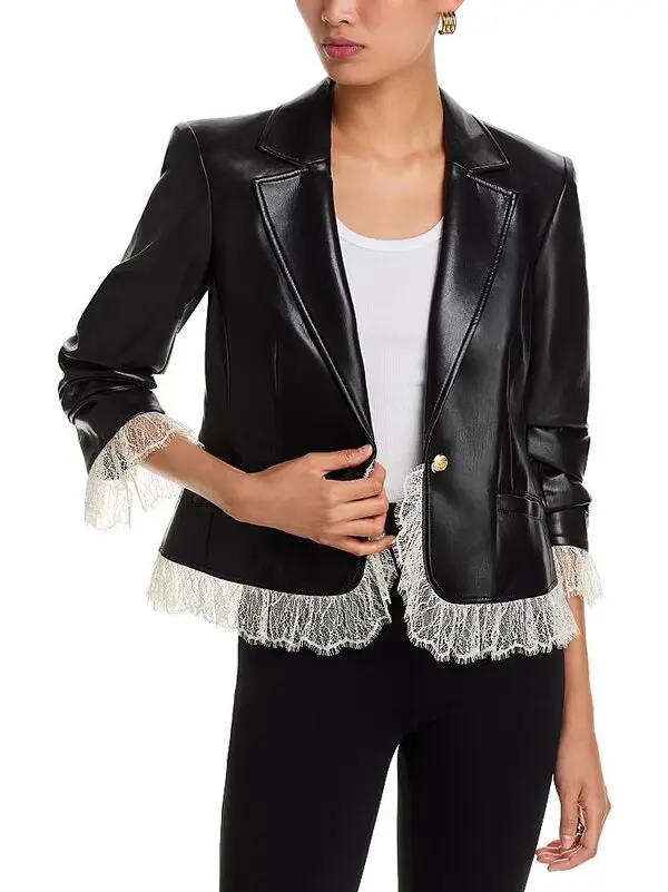 Cinq À Sept Le Petit Roxie Faux Leather Blazer - Black/ivory