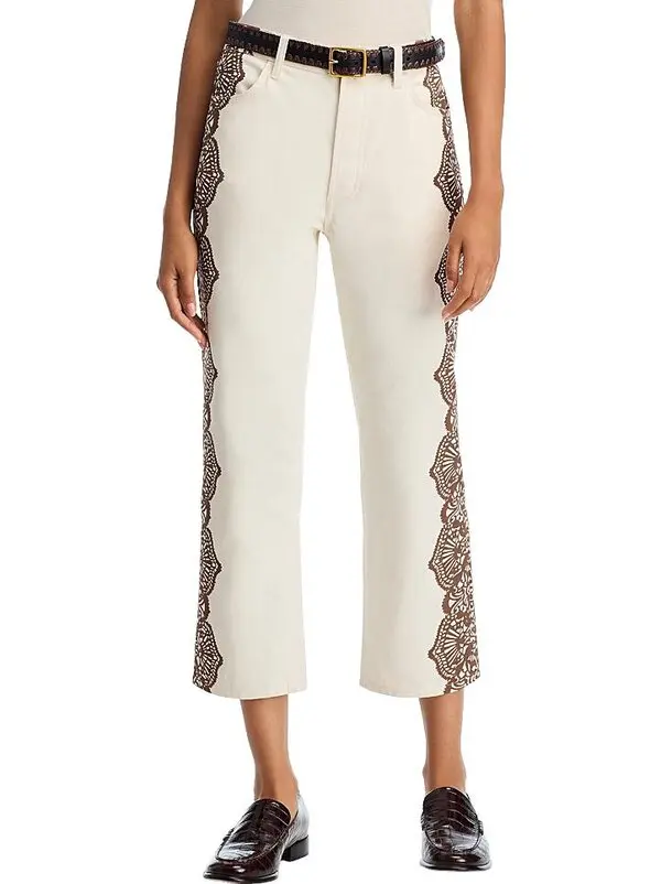 The Great. The Lace Print Wayn High-rise Cropped Jeans - Cream With Brown