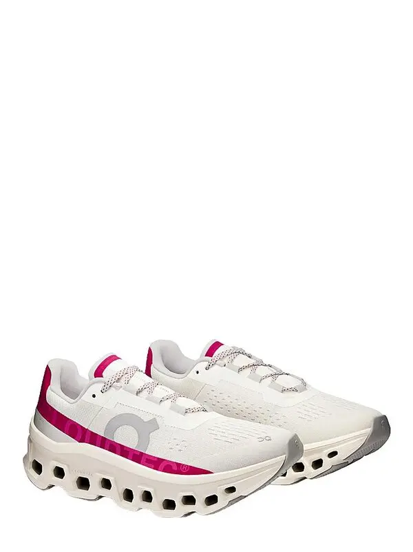 On Cloudmonster Road Running Sneakers - Ivory/grenadine