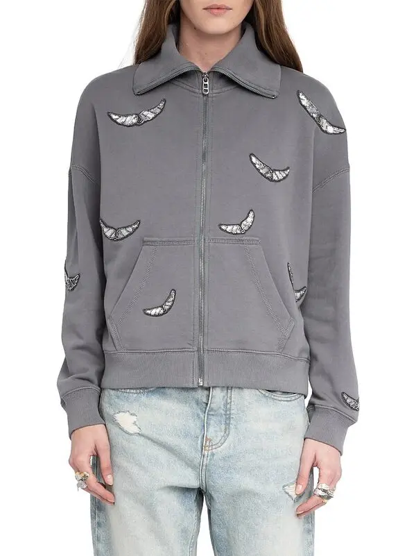 Zadig&Voltaire Milly Embellished Zip Sweatshirt - Medium Grey