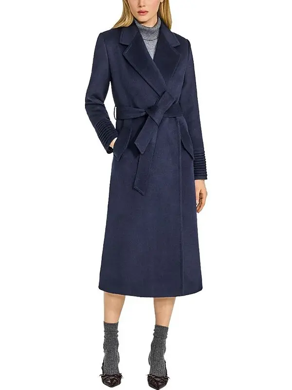 Sentaler Long Notch Collar Wrap Coat - Deep Navy