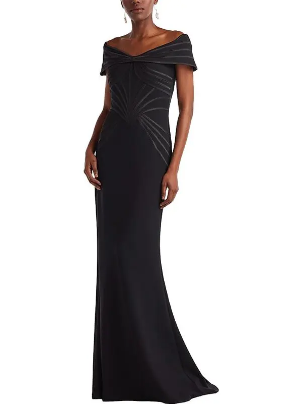 Tadashi Shoji Meridian Sundial Off-shoulder Gown - Black
