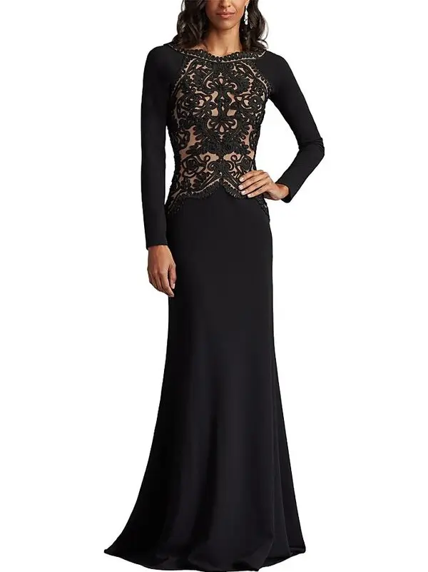 Tadashi Shoji Nayana Embroidered Crepe Gown - Black