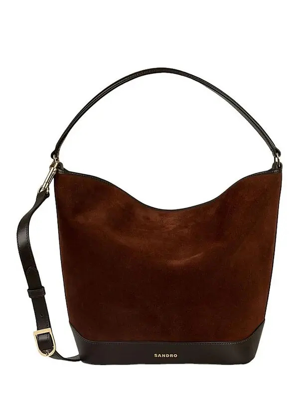 Sandro Leather Bucket Bag - Mahogany