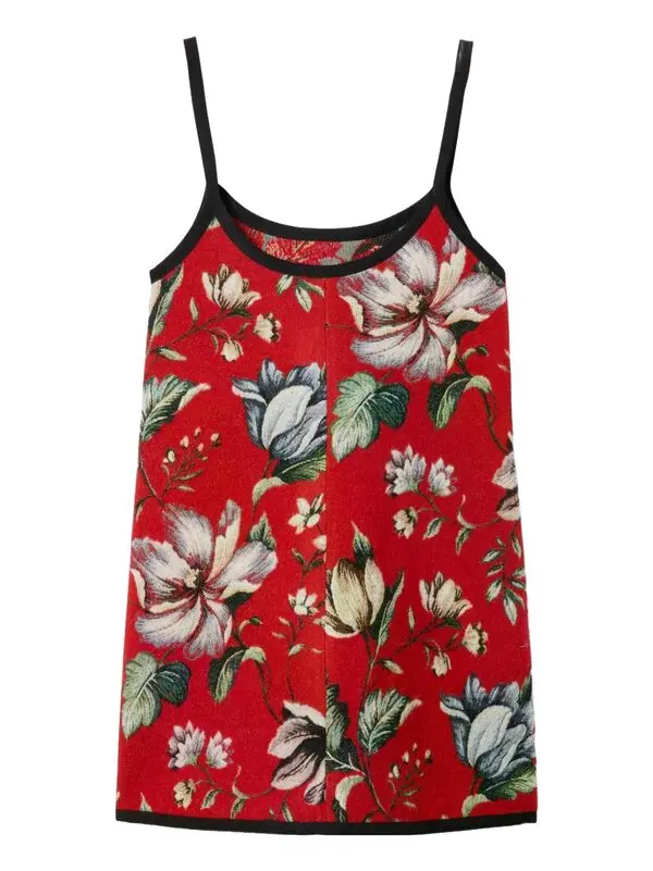 La DoubleJ Floral Jacquard Slip Dress - Red