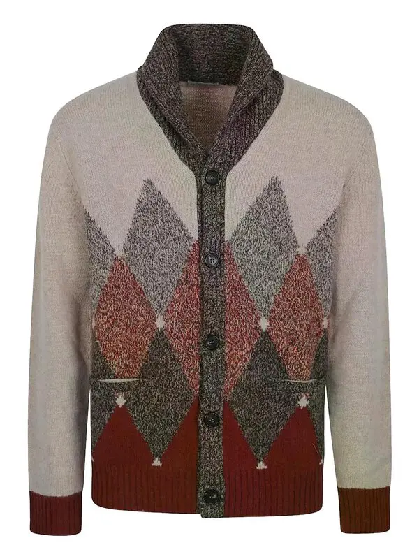 BALLANTYNE Shawl-collar Diamond-pattern Cardigan - Brown