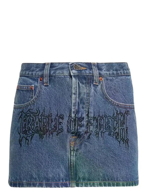 Vetements Embroidered Denim Mini Skirt - Blue