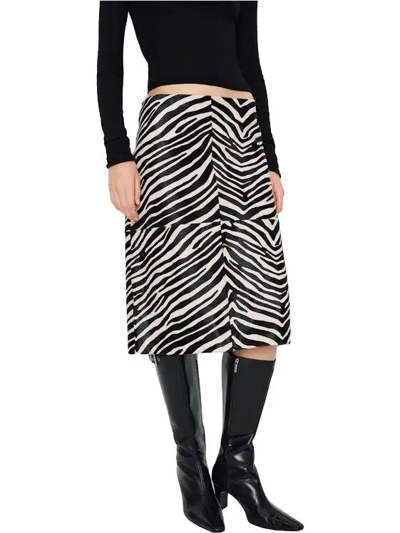Veda Barrow Zebra Calf Hair Knee-length Skirt - Animal Print