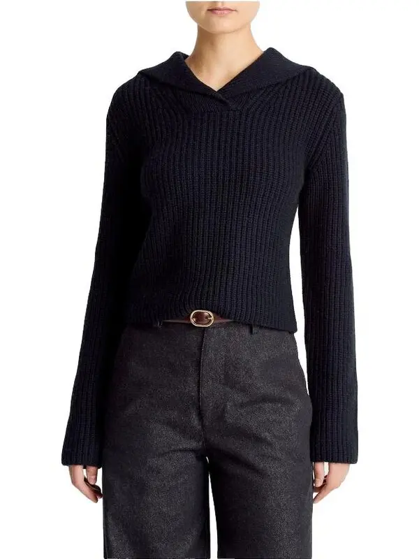 Vince Ribbed Wool-cashmere Sailor-collar Sweater - Black