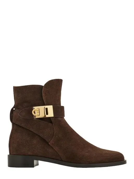 FERRAGAMO Hug Buckle Ankle Boots - Gold