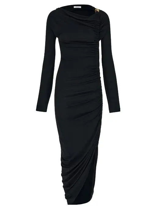 FERRAGAMO Boat Neck Dress With Ruched Detail - Black